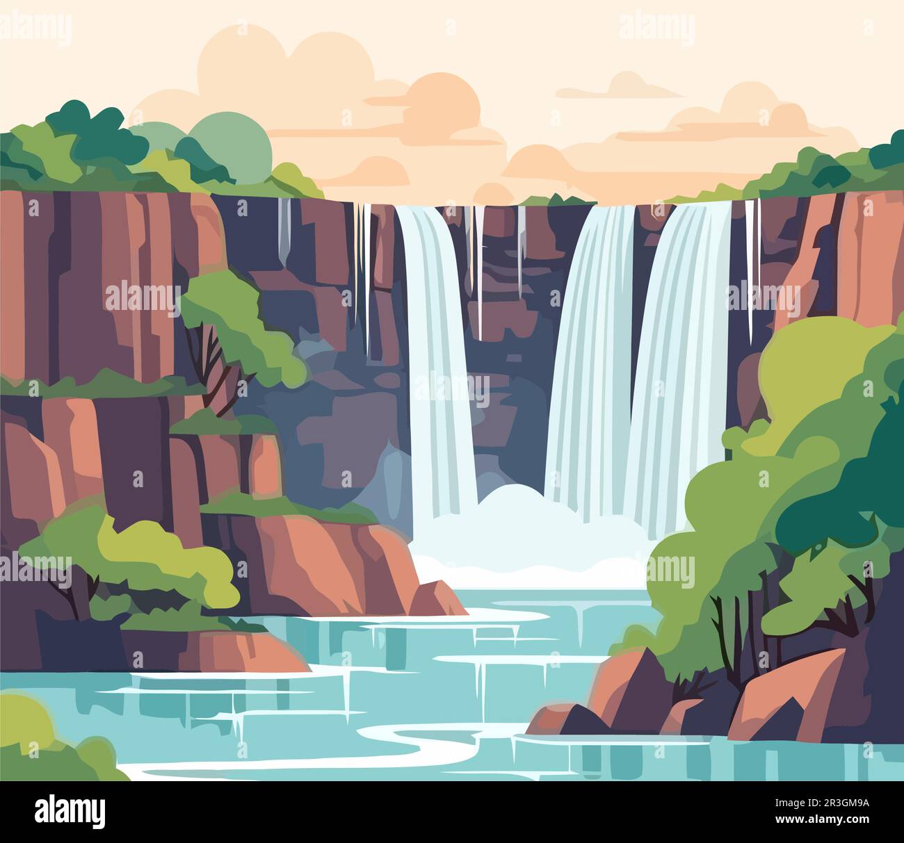 Landscape waterfall river flowing in Stock Vector Images - Alamy