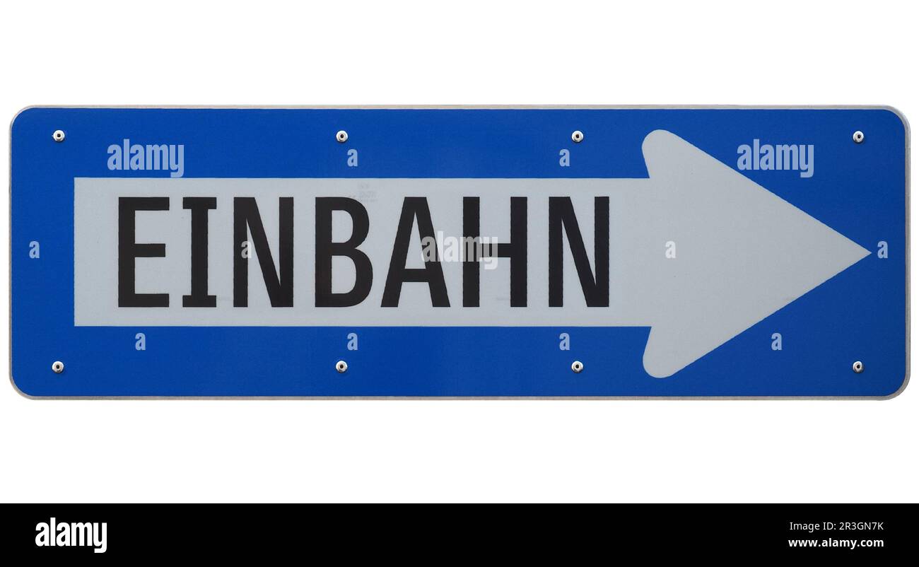 German one way street sign isolated over white, right arrow Stock Photo ...