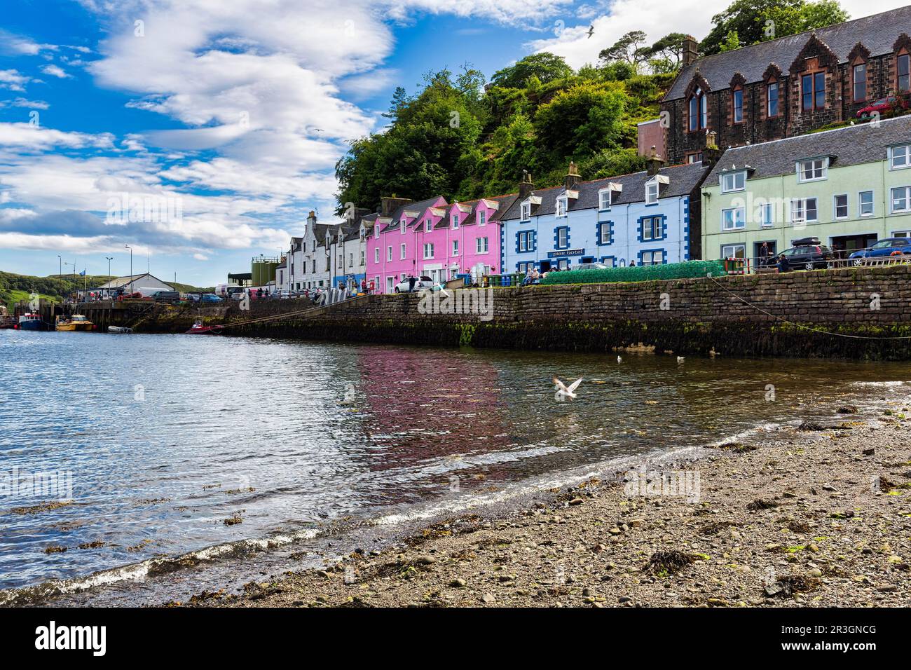 Row of houses, colourful facades at the harbour, Portree, Isle of Skye ...