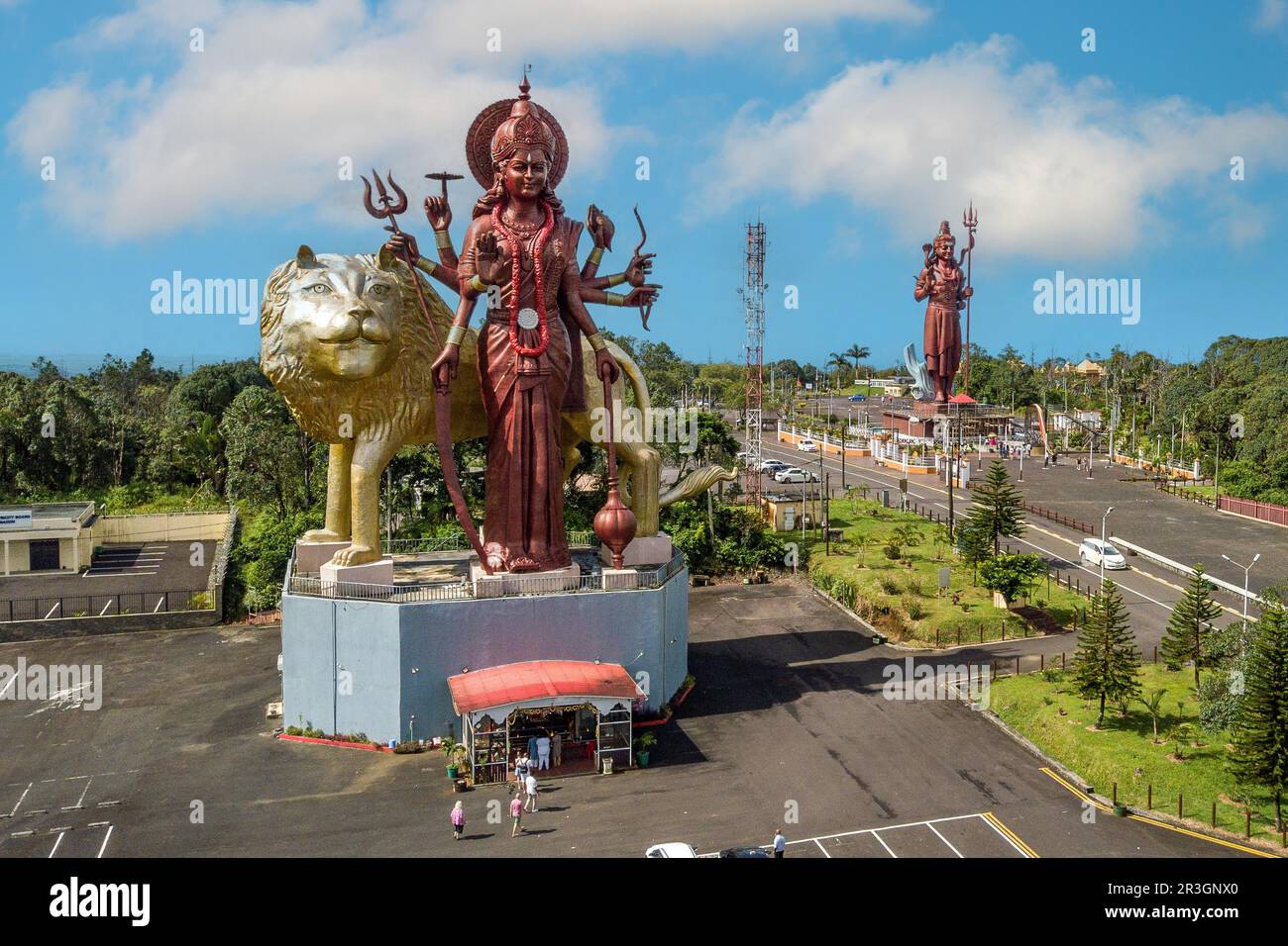 Aerial view Bird's eye view of left Hindu large sculpture statue large ...