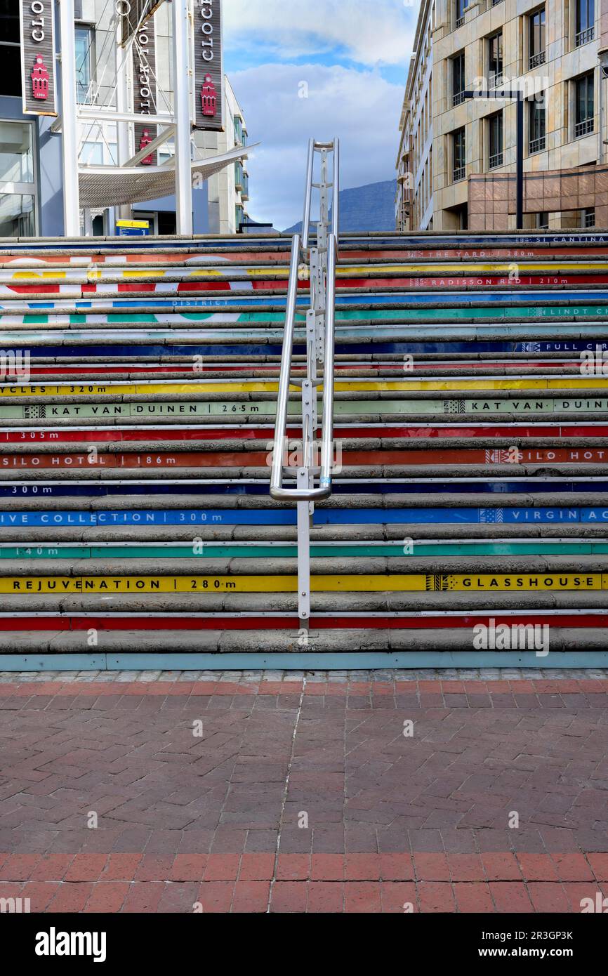 Colored stairs in front of the Clock Tower shopping Mall, Victoria and ...