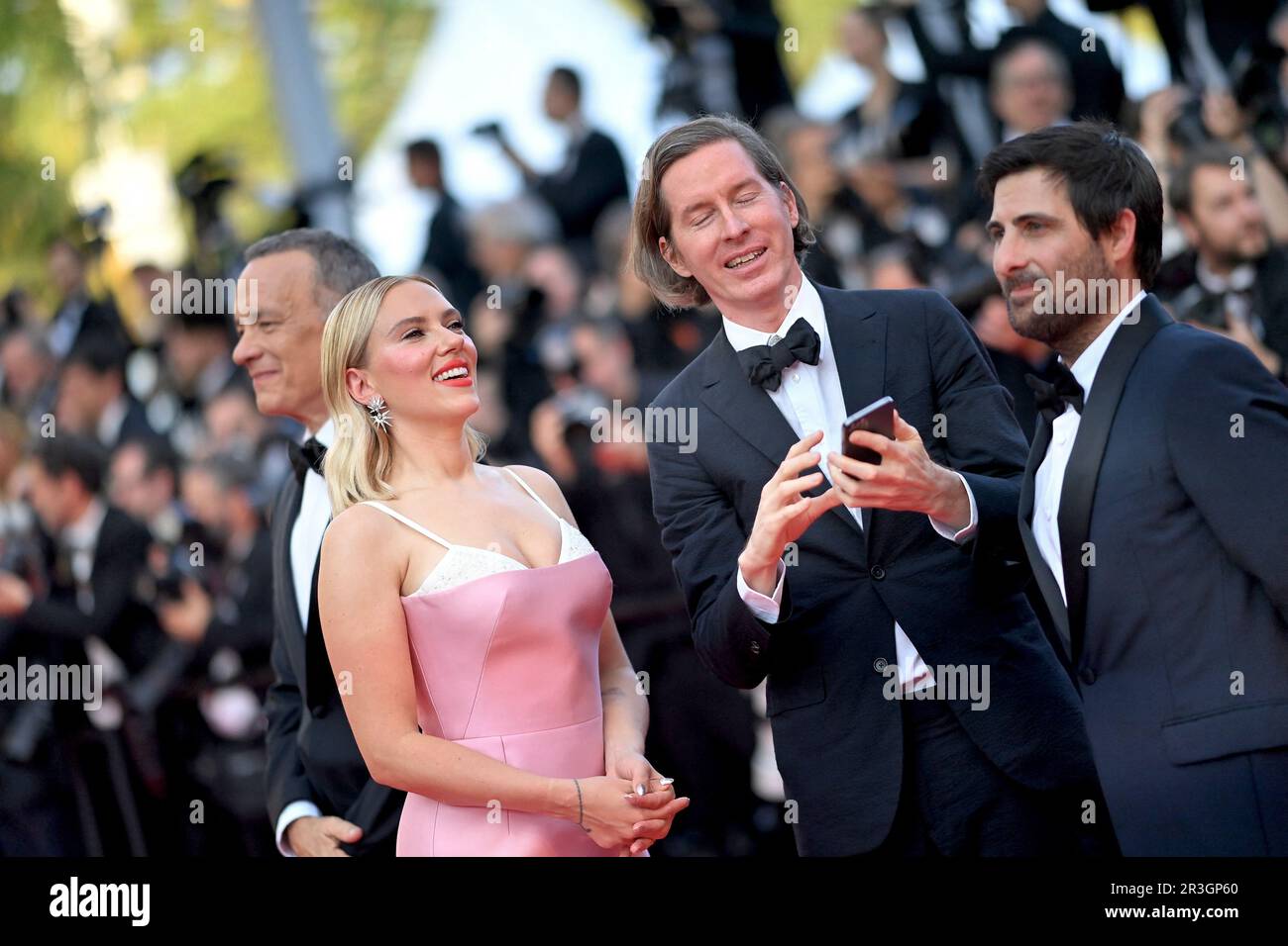 Cannes, France. 23rd May, 2023. Wes Anderson, Scarlett Johansson and Tom Hanks attend the ...