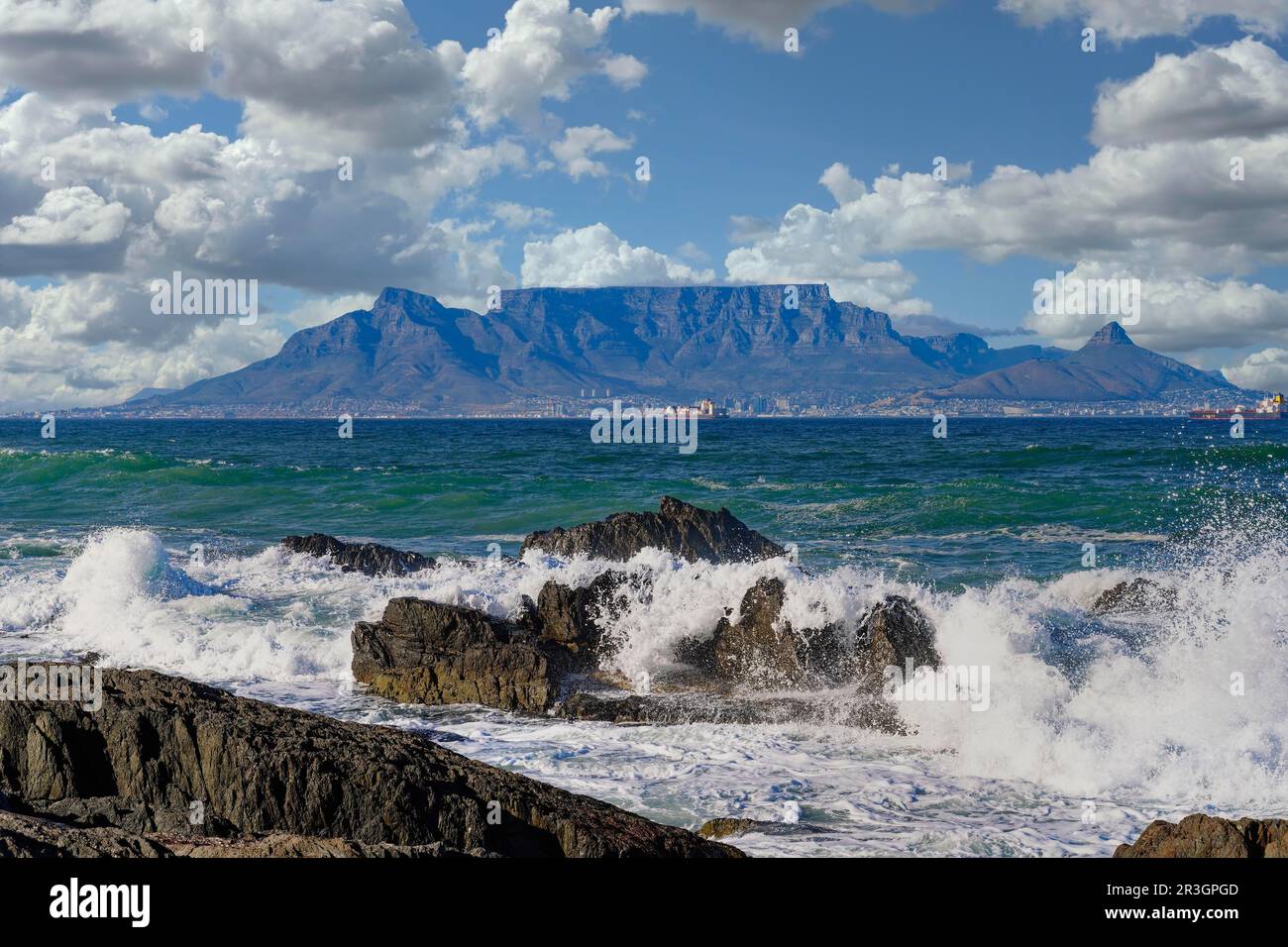 View of Table Mountain from Blue Mountain Beach, Cape Town, South ...