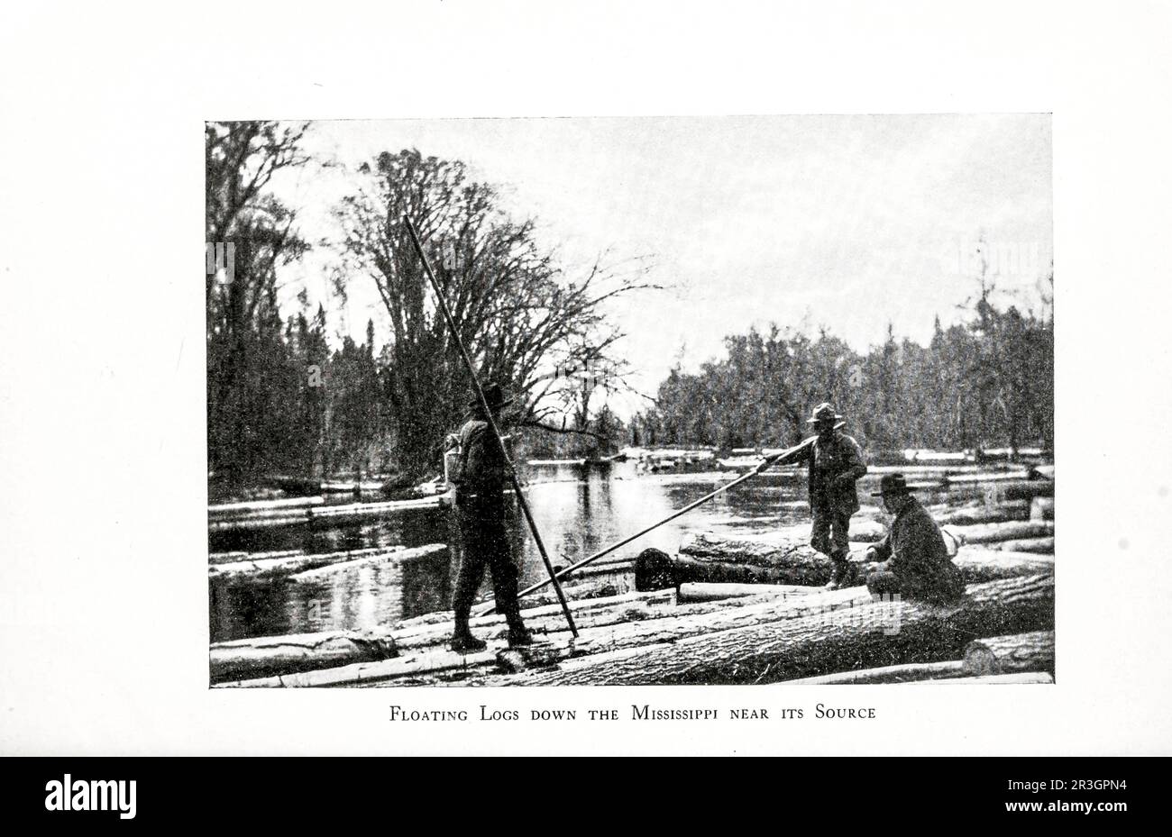 Floating Logs down the Mississippi near its Source black and white ...