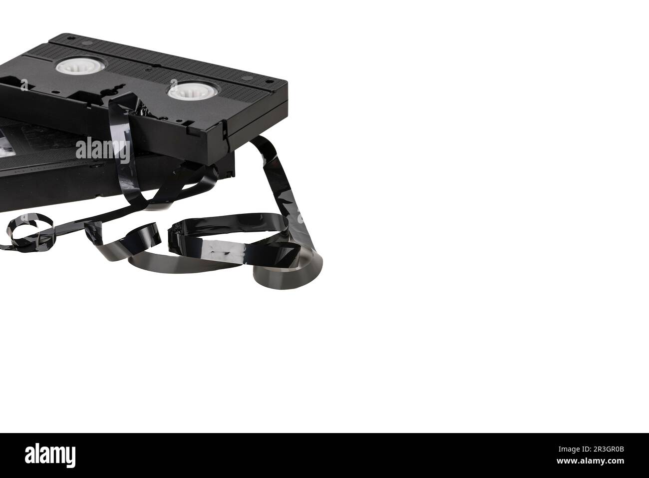 Defective VHS, cassettes, tape spaghetti, white background, copying ...