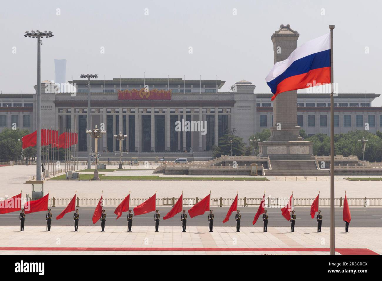 The Russian national flag flies in front of the Great Hall of the ...