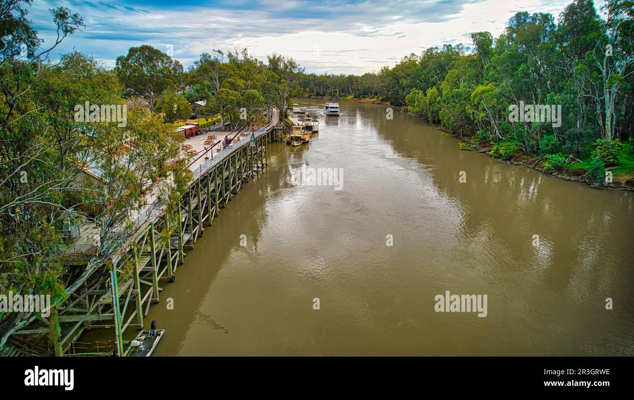 Echuca, Victoria, Australia - 12 August 2022: Overhead the Murray River ...