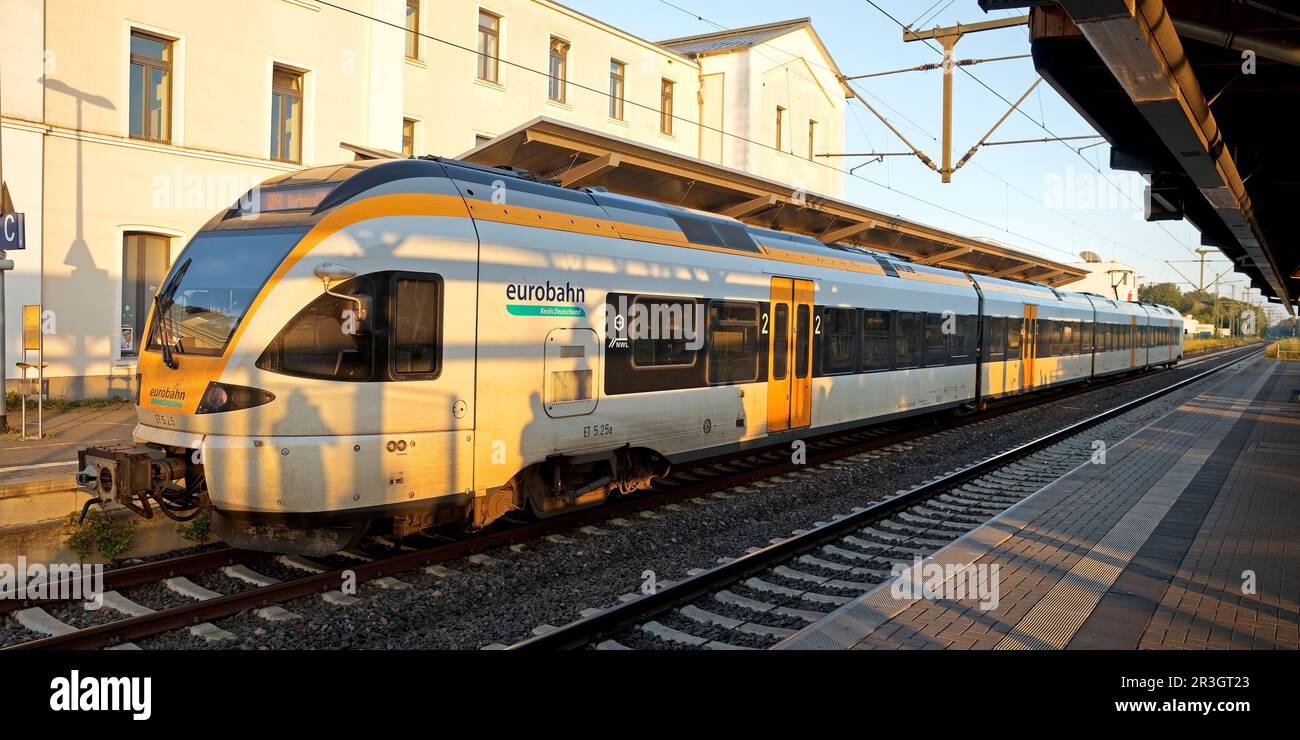 Local transport, Eurobahn RB 59 early in the morning at the train station in Soest, Germany ...