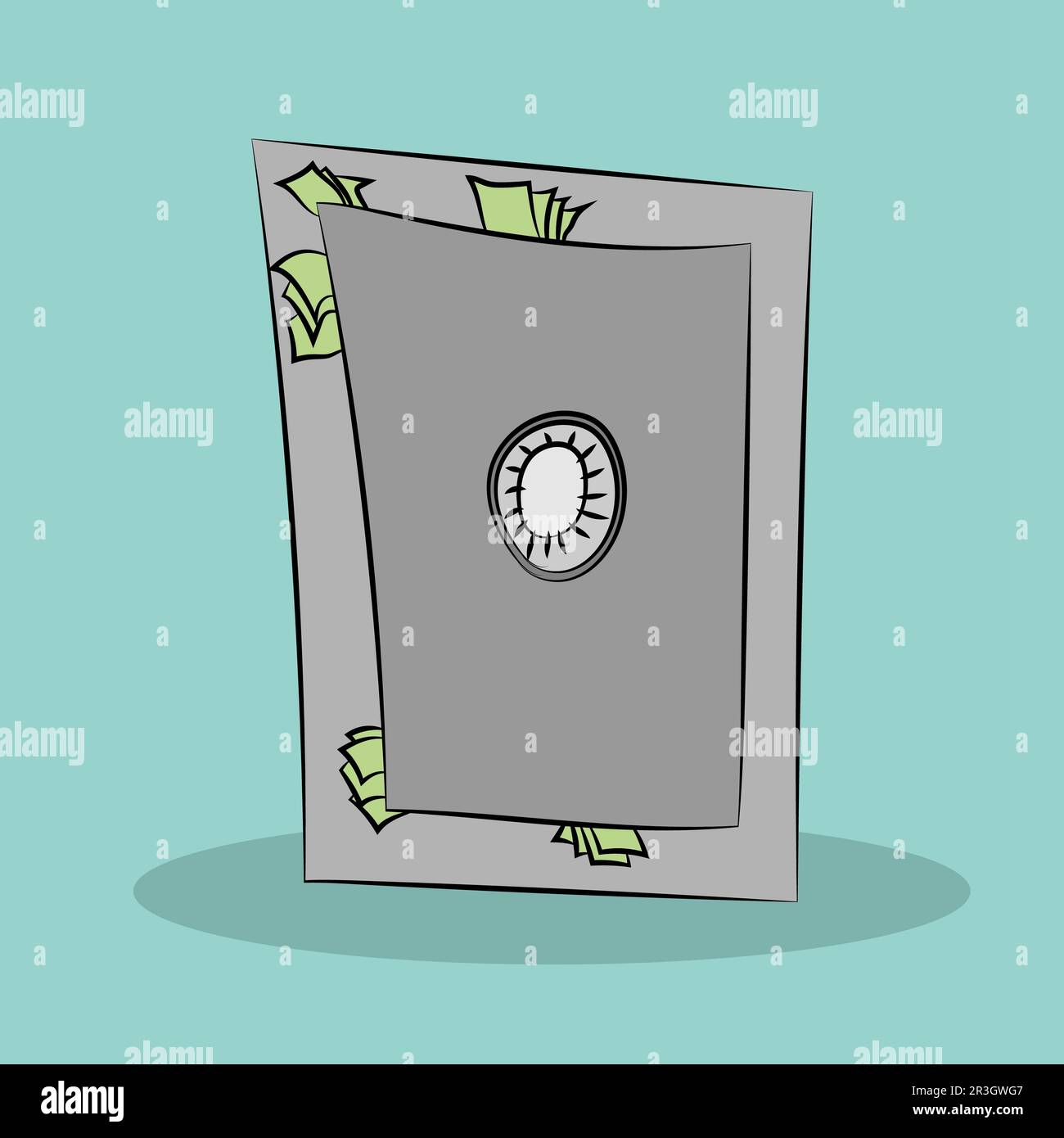 Cartoon illustration of a safe with a lot of money, saving or richness ...