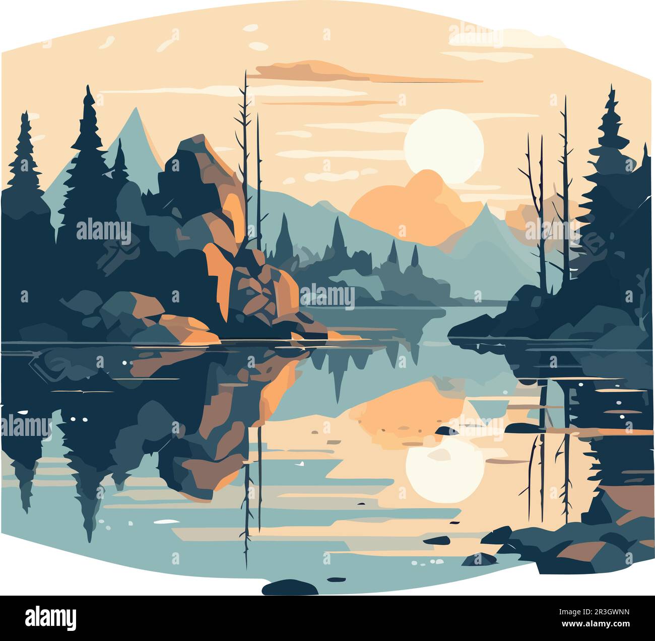 landscape pine tree against sunset sky Stock Vector Image & Art - Alamy