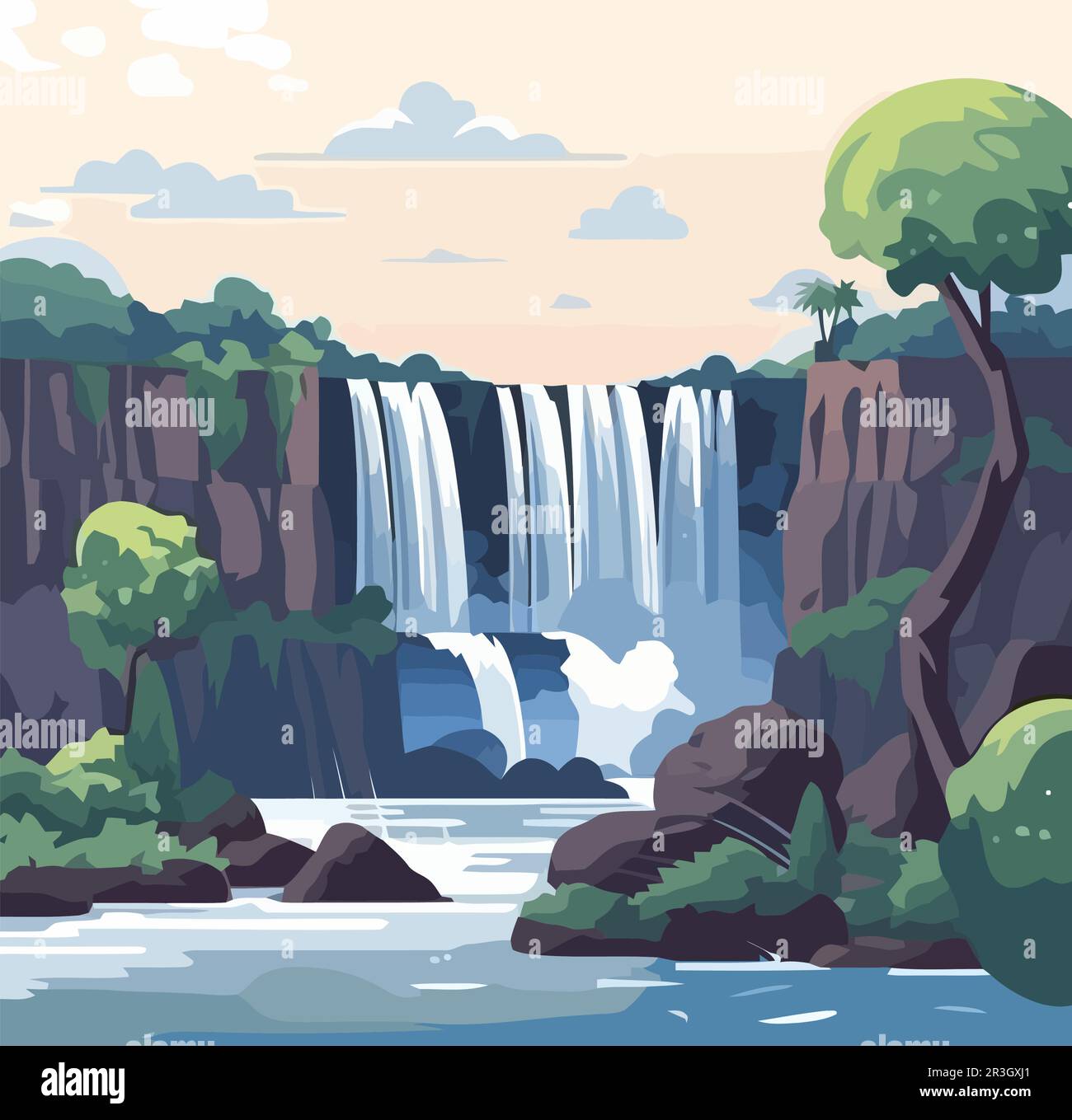 Mountain cliff tree, and water flowing below Stock Vector Image & Art ...