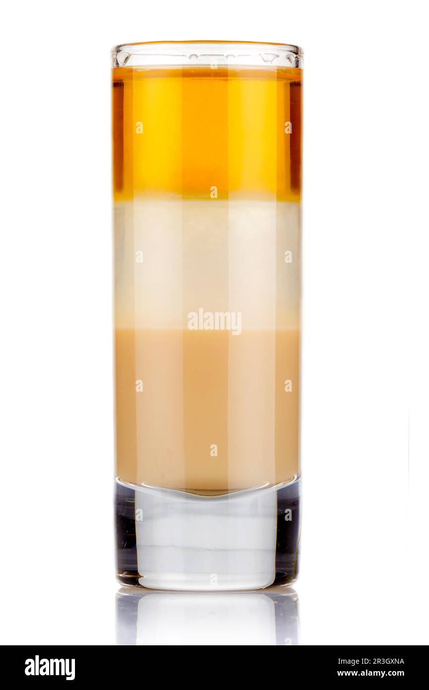 Shot three layers alcohol cocktail isolated on white background Stock ...