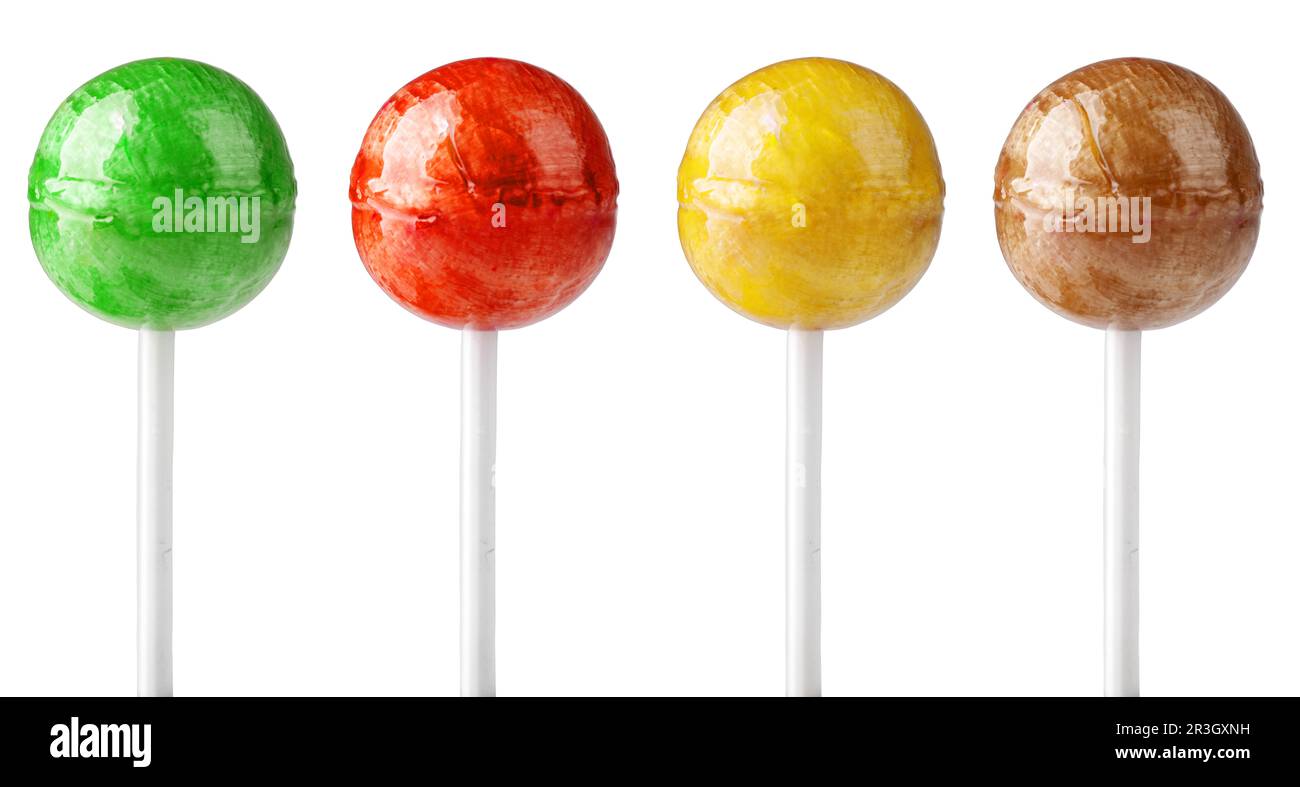 Assorted colors lollipops isolated on white background Stock Photo - Alamy