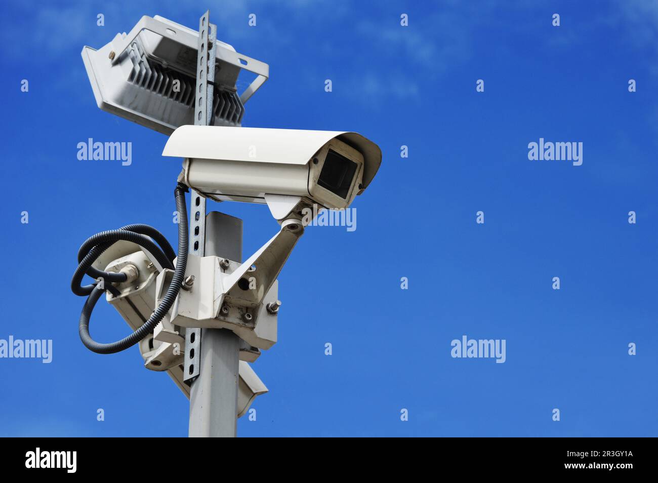 Hi-tech dome type camera over a blue sky Stock Photo - Alamy
