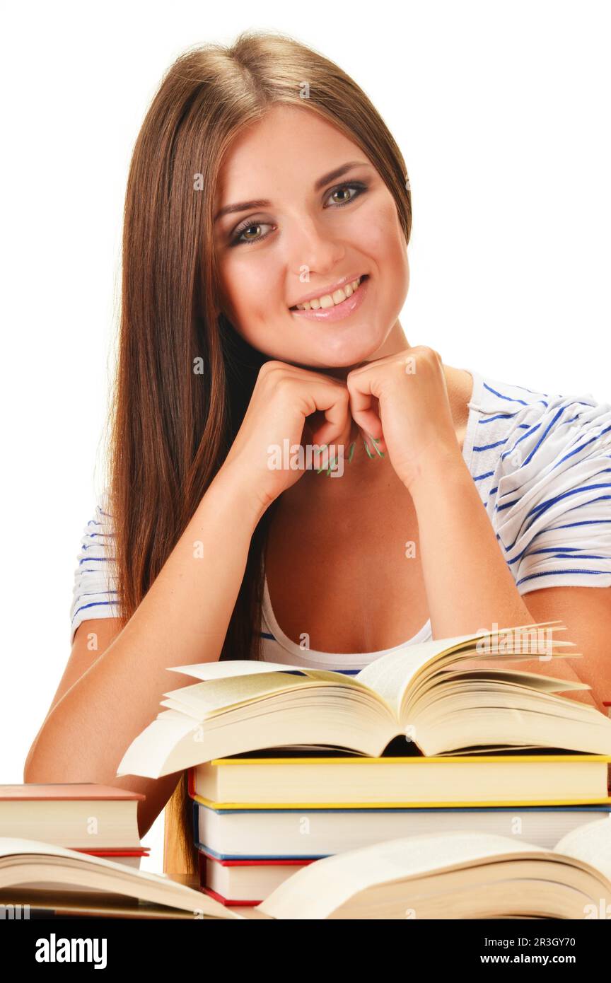 Young woman reading a book. Female student learning Stock Photo - Alamy