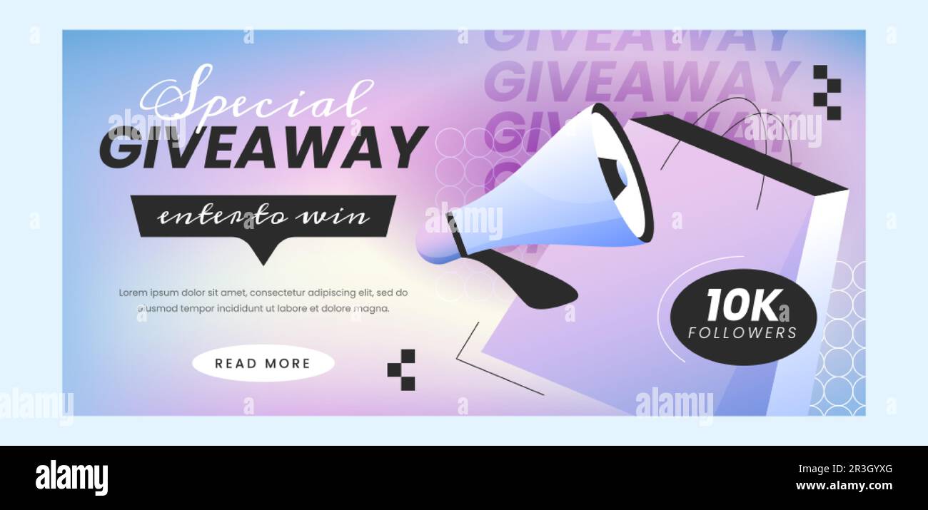Giveaway 10k followers banner template with megaphone and prize. Social ...