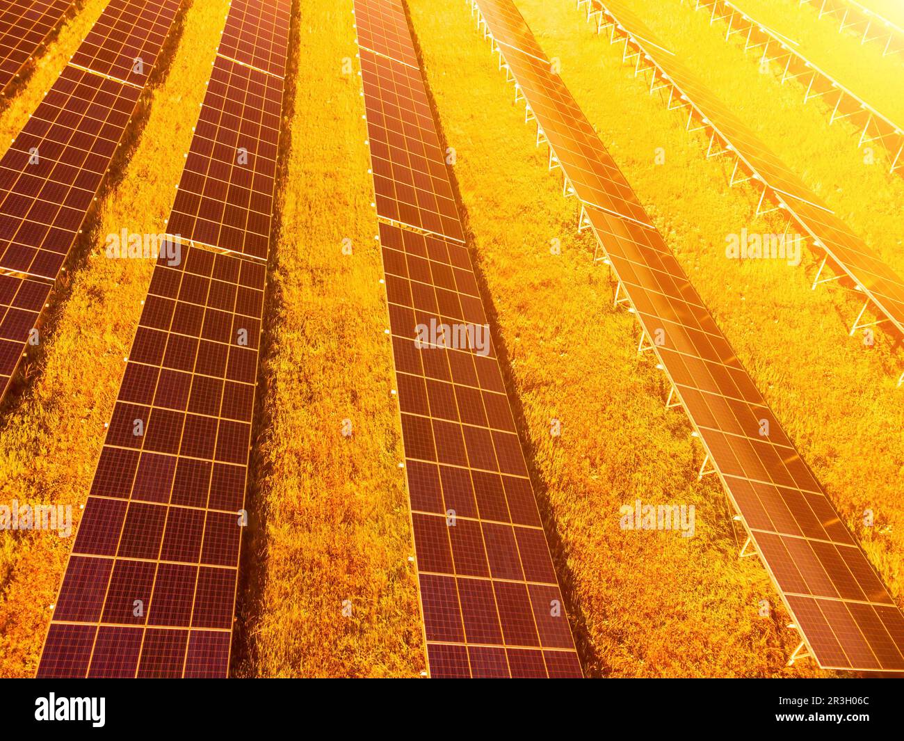 Aerial top view of a solar panels power plant. Photovoltaic solar ...
