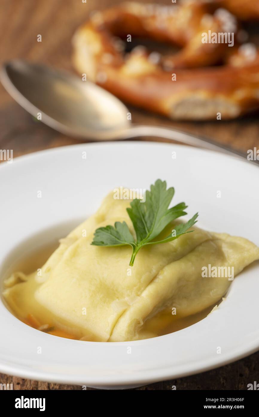 Swabian maultasche in broth hi-res stock photography and images - Alamy