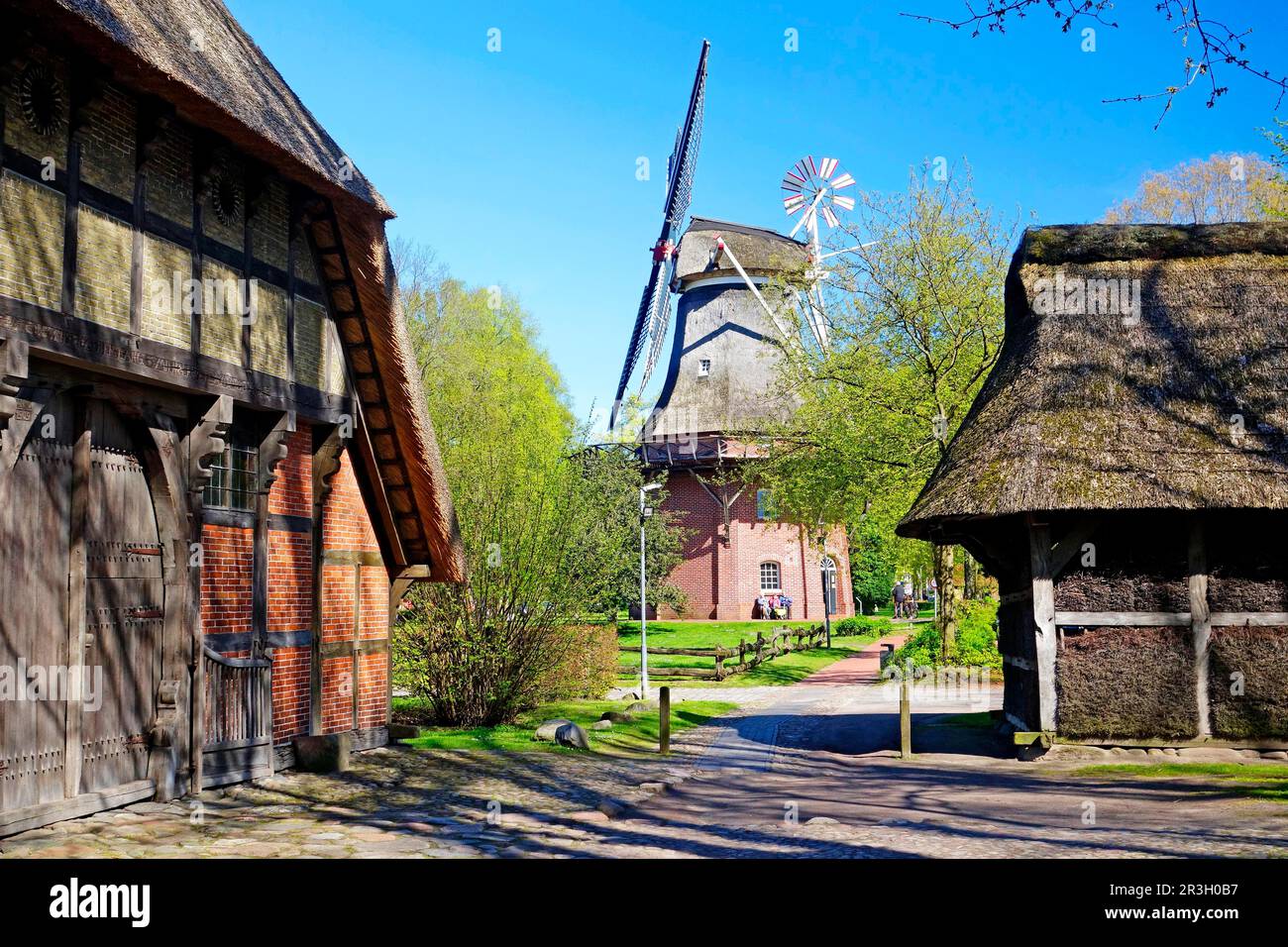 Windmill, two-storey gallery holland, open-air museum, Bad Zwischenahn ...