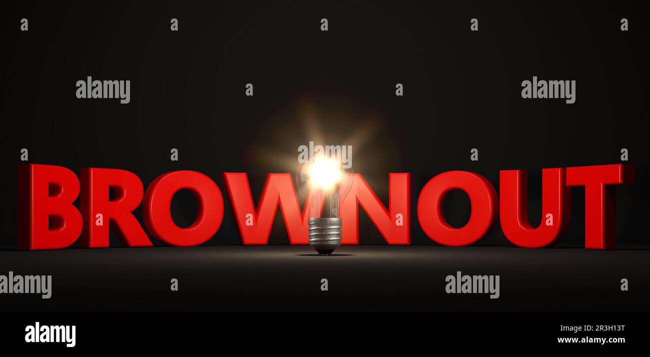 Lighting light bulb in front of text brownout - 3D Illustration Stock ...