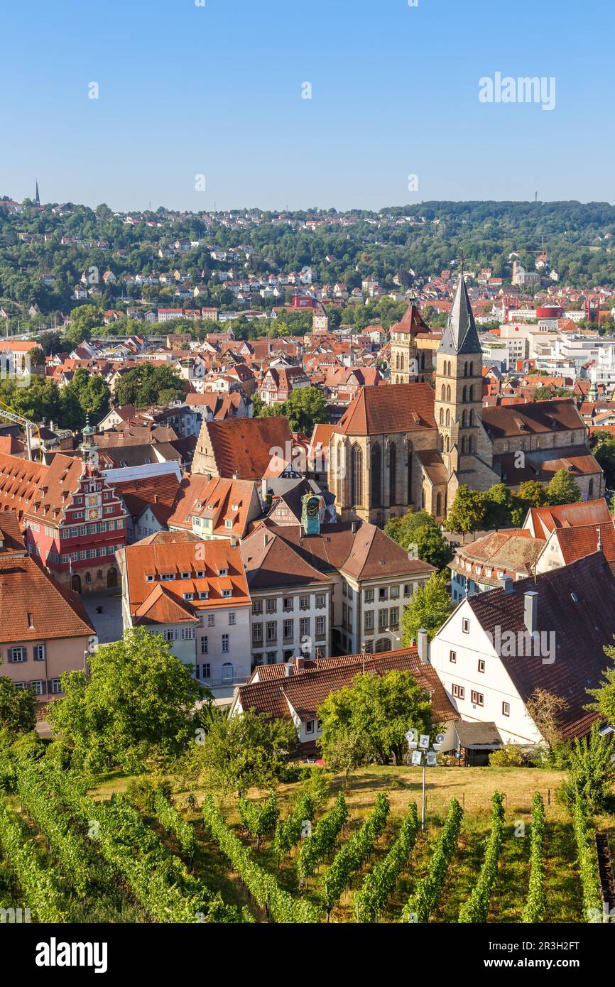 View of Esslingen city with historical city hall and church travel ...