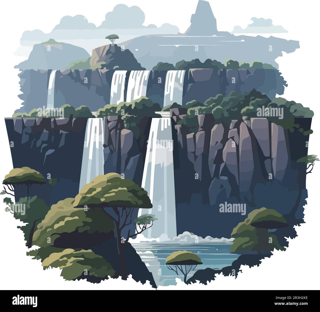 Mountain, cliff and ravine waterfall scene Stock Vector Image & Art - Alamy