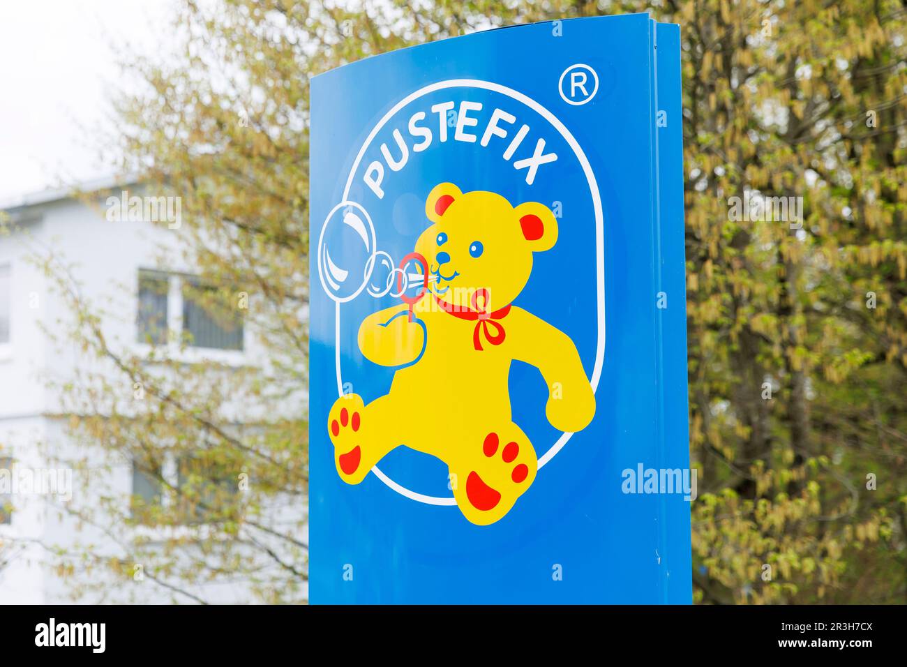 PRODUCTION - 19 April 2023, Baden-Württemberg, Tübingen: The logo of the Pustefix brand can be ...
