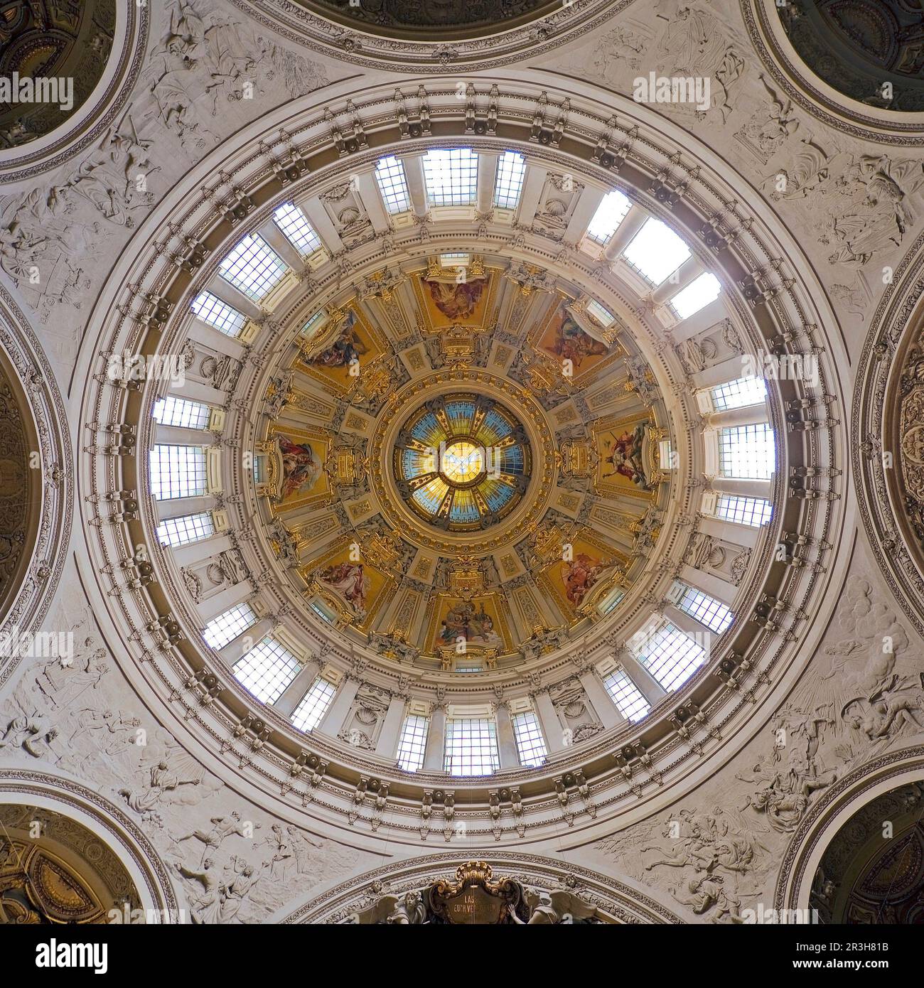 Looking up into the dome with central Holy Spirit window with dome ...