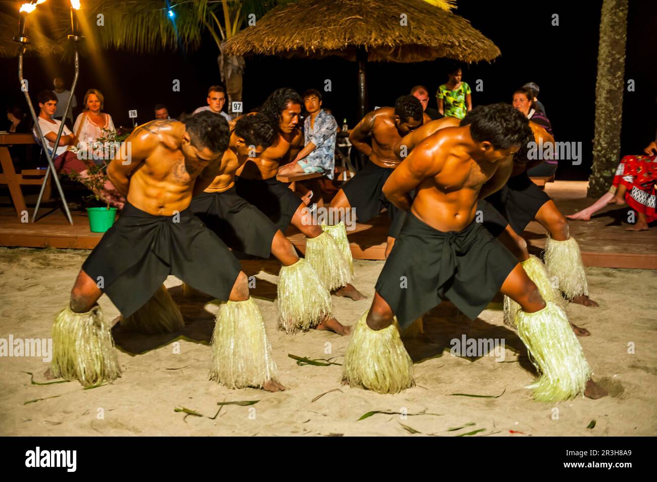 Ritual ceremony, fire dance, night shot, Viti Levu, Fiji, South Pacific ...