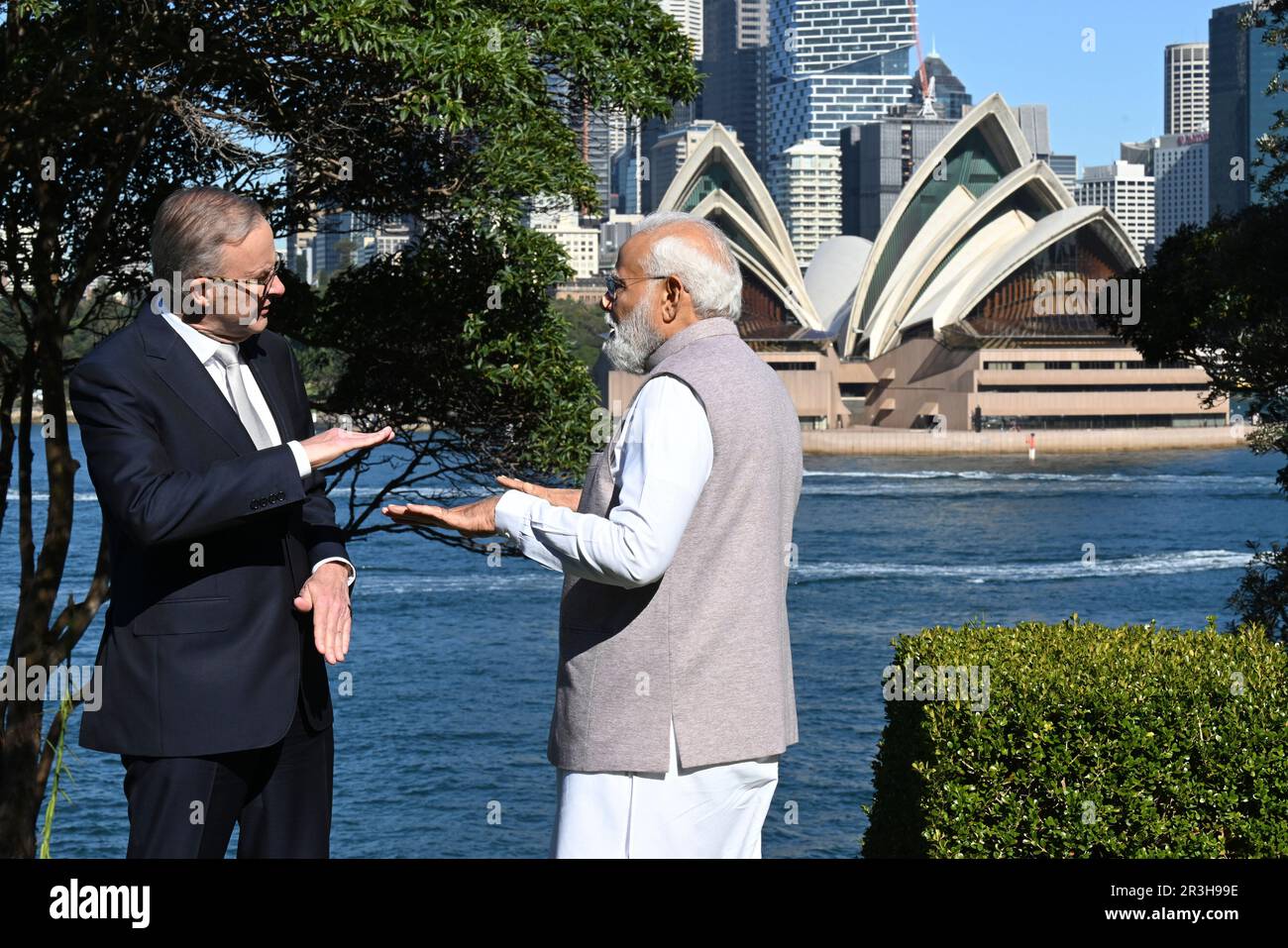 India's Prime Minister Narendra Modi, right, and Australian Prime Minister Anthony Albanese ...