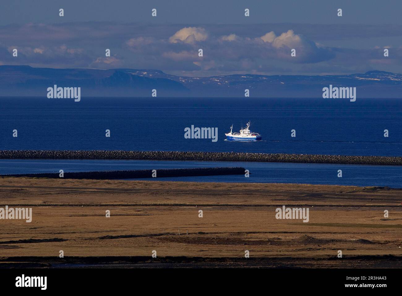 Ship on the sea off Hellissandur, Snaefellsnes, Vesturland, Iceland ...