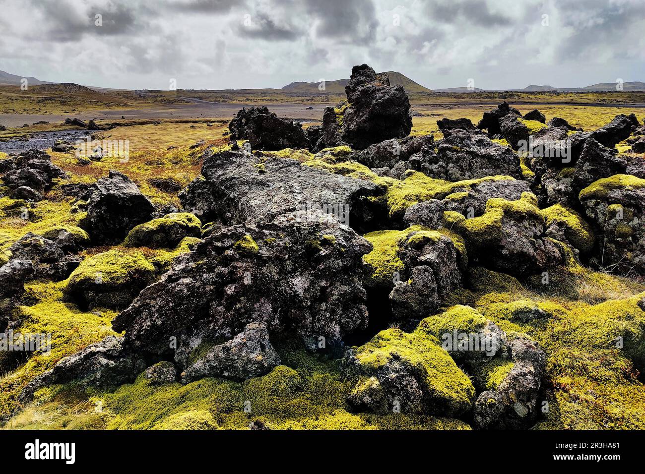 Lava with moss at Raudholl crater, Snaefellsjoekull National Park ...