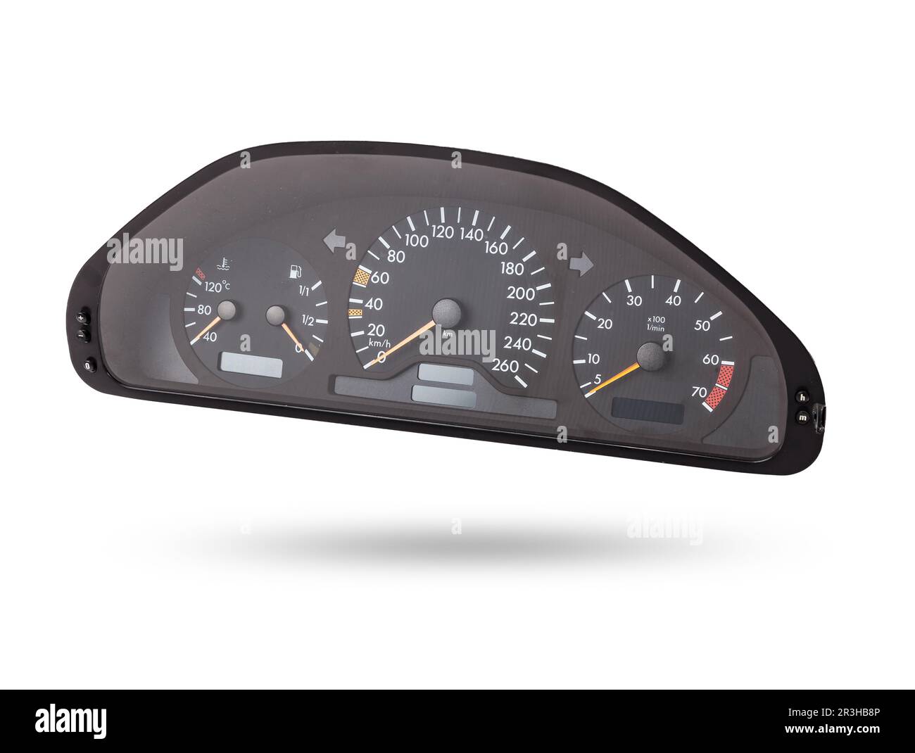 The dashboard of the car with white arrows with a speedometer ...