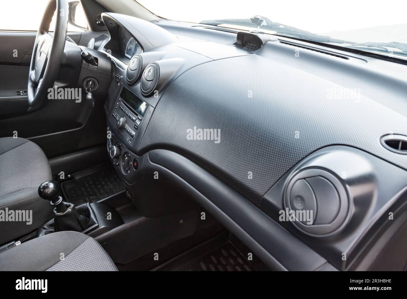 Interior view with steeering wheel and dashboard of luxury very ...