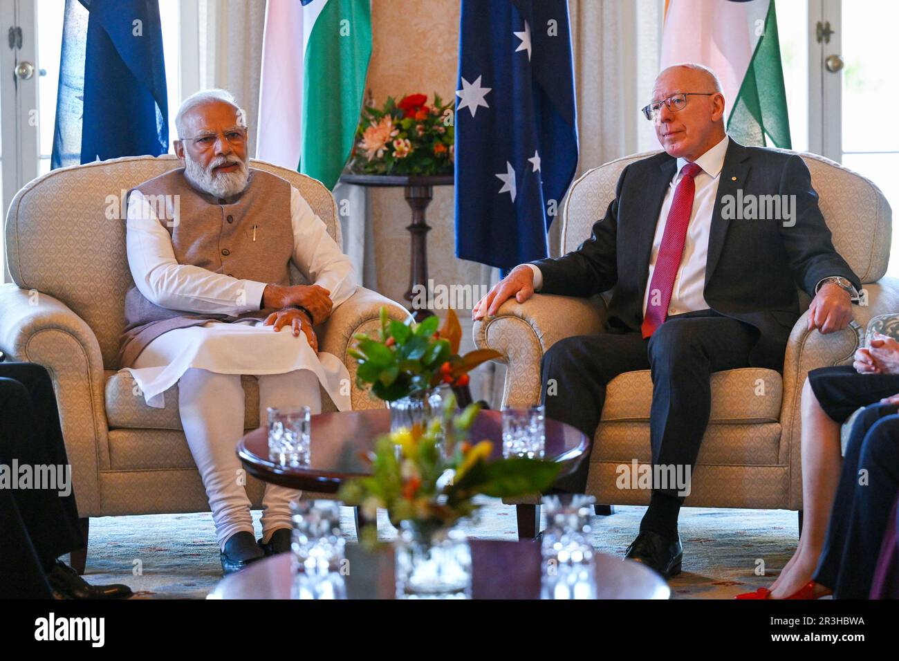 India's Prime Minister Narendra Modi, left, meets with Australia's Governor General David Hurley ...