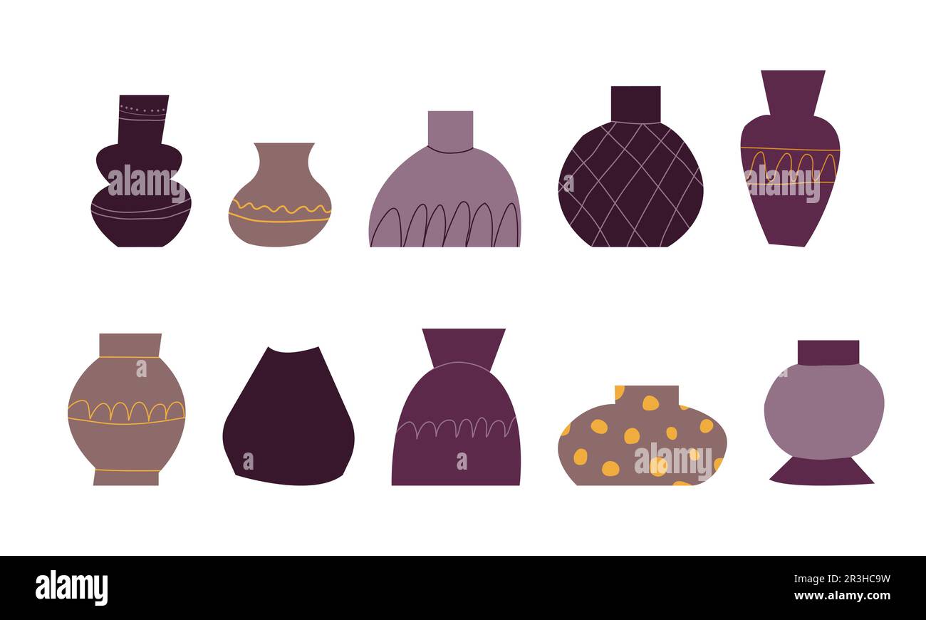 Set of hand drawn vases. Pottery collection. Isolated vector ...
