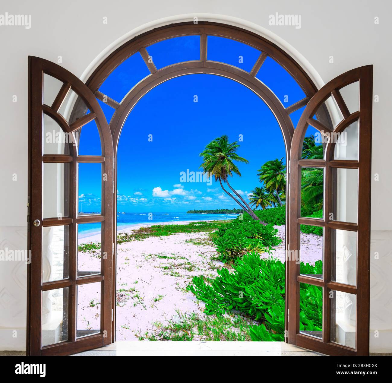 Wooden open door arch exit to the beach caribbean dominican republic ...