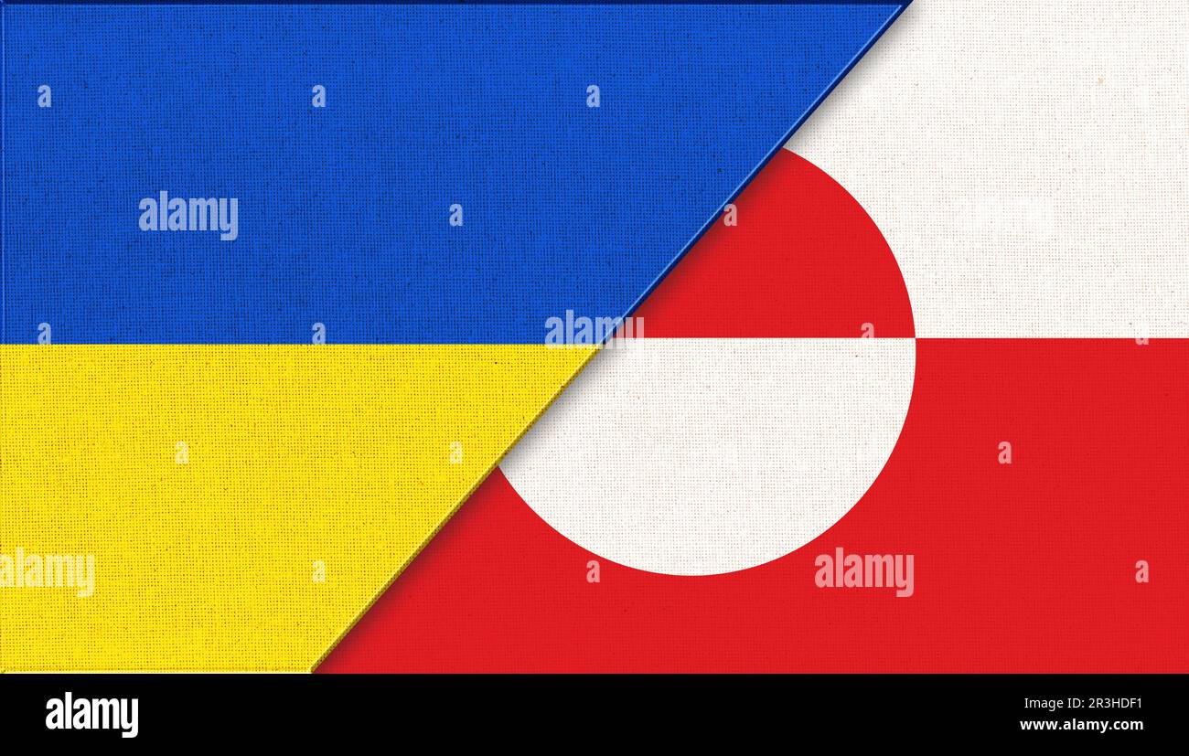 Union of two countries. Flag of Ukraine and Greenland. 3D illustration ...