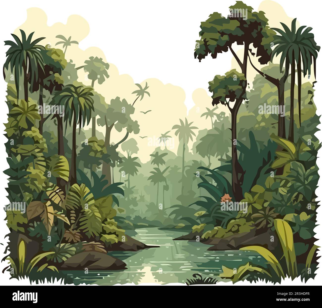 Forest landscape, trees and river scene Stock Vector Image & Art - Alamy