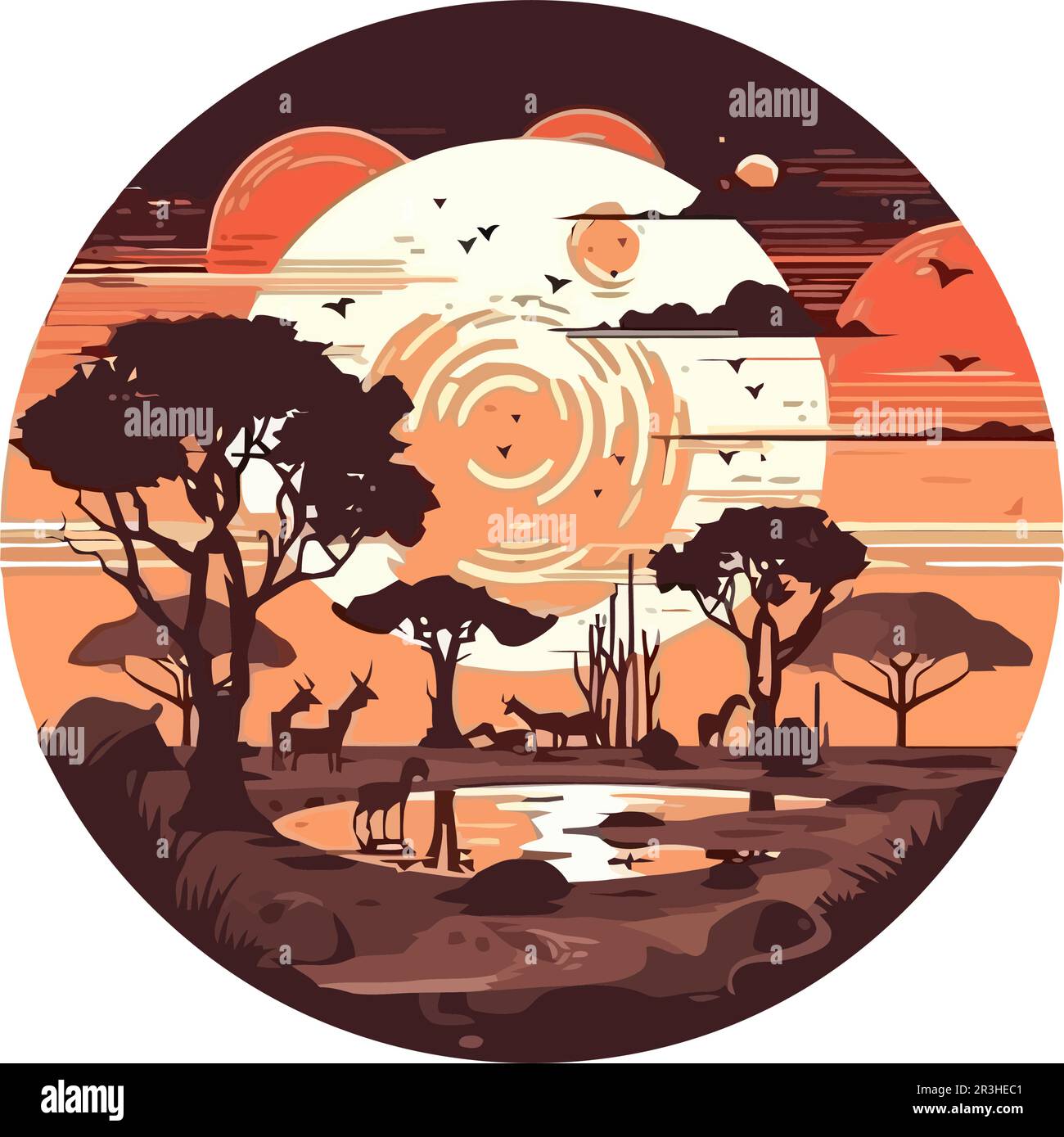 Sunset silhouette of tree in meadow beauty Stock Vector Image & Art - Alamy