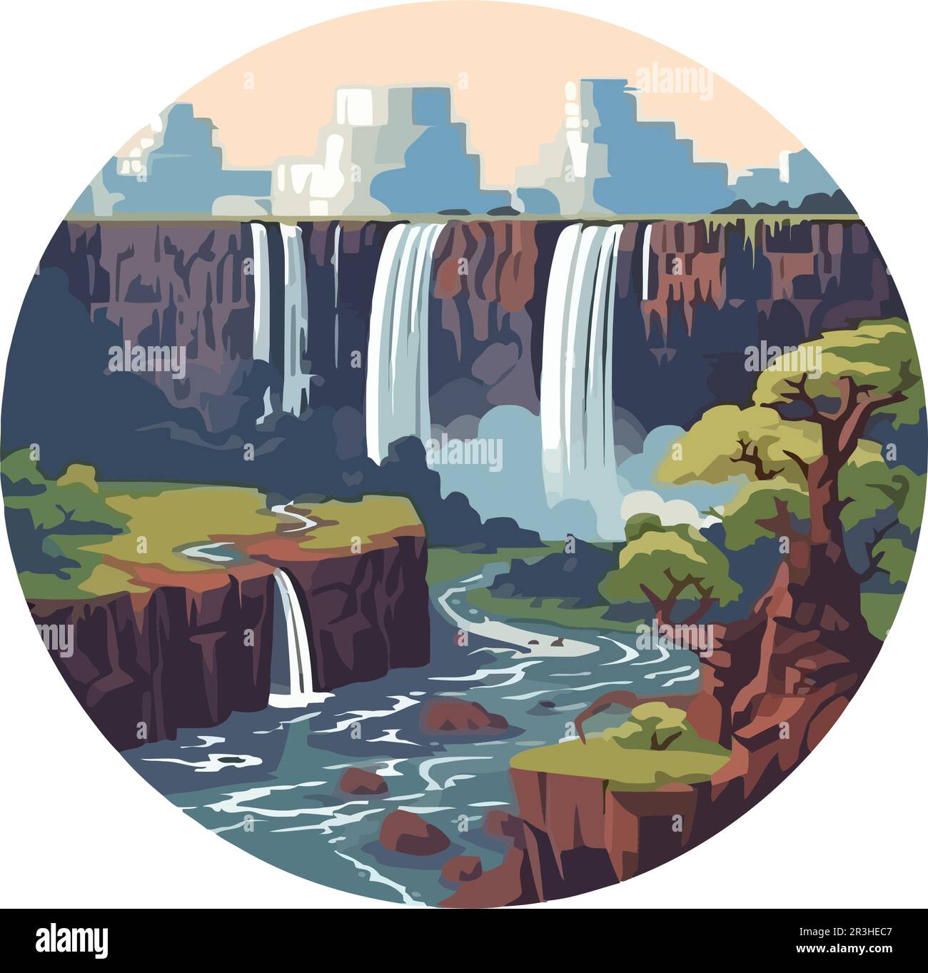 Natures waterfall through mountains and meadows Stock Vector Image ...