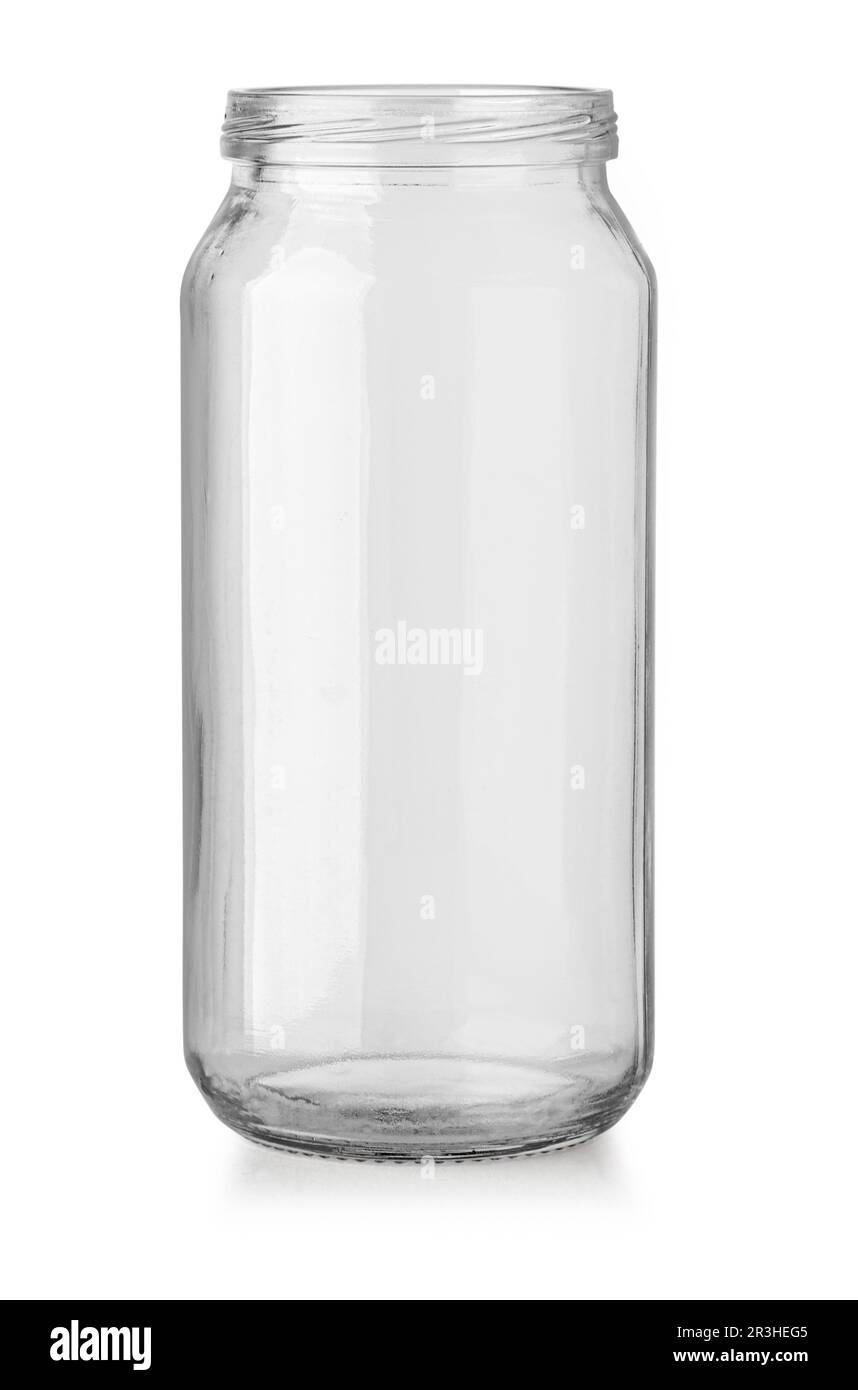 Empty glass jar without a lid. Isolated on a white background with ...
