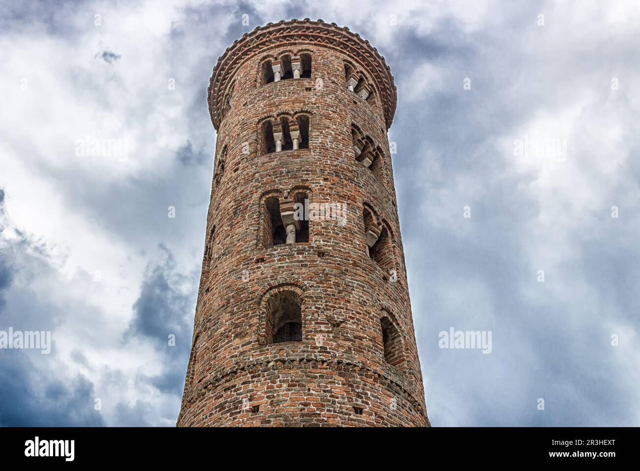Romanesque cylindrical bell tower of countryside church Stock Photo - Alamy