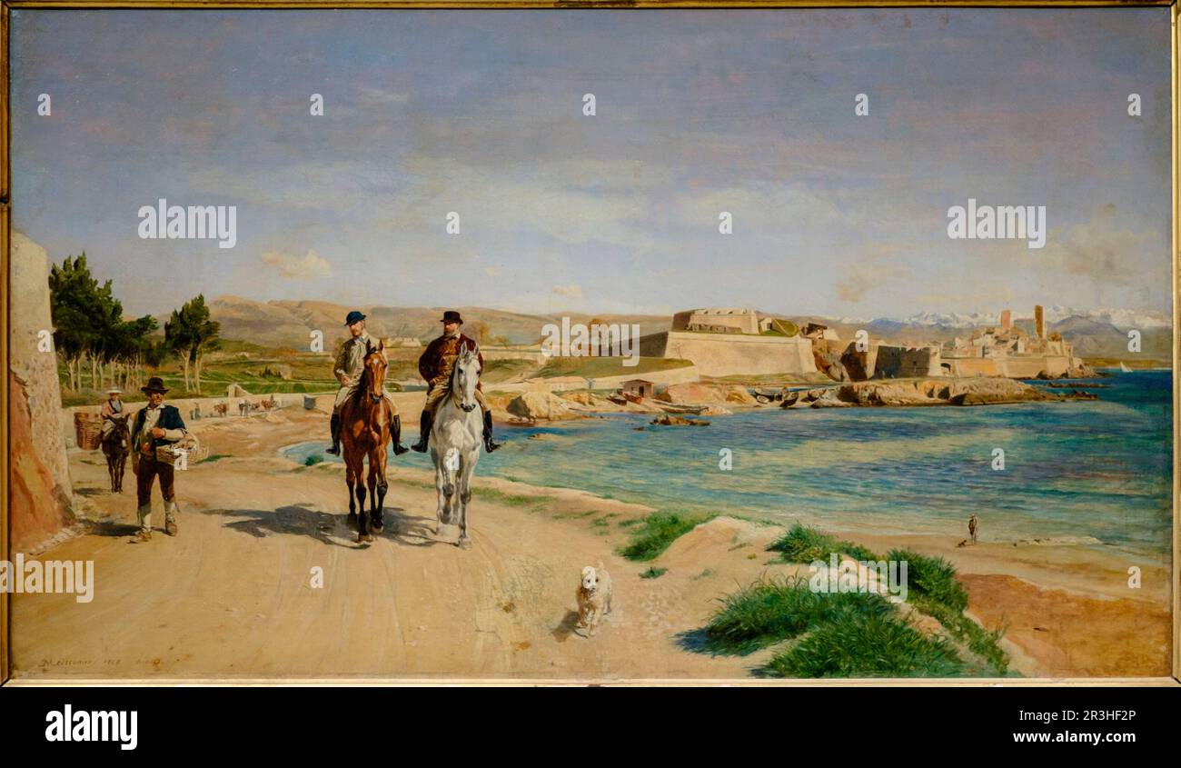 Ernest Meissonier, . Antibes. La promenade à cheval, . en 1868, . huile ...