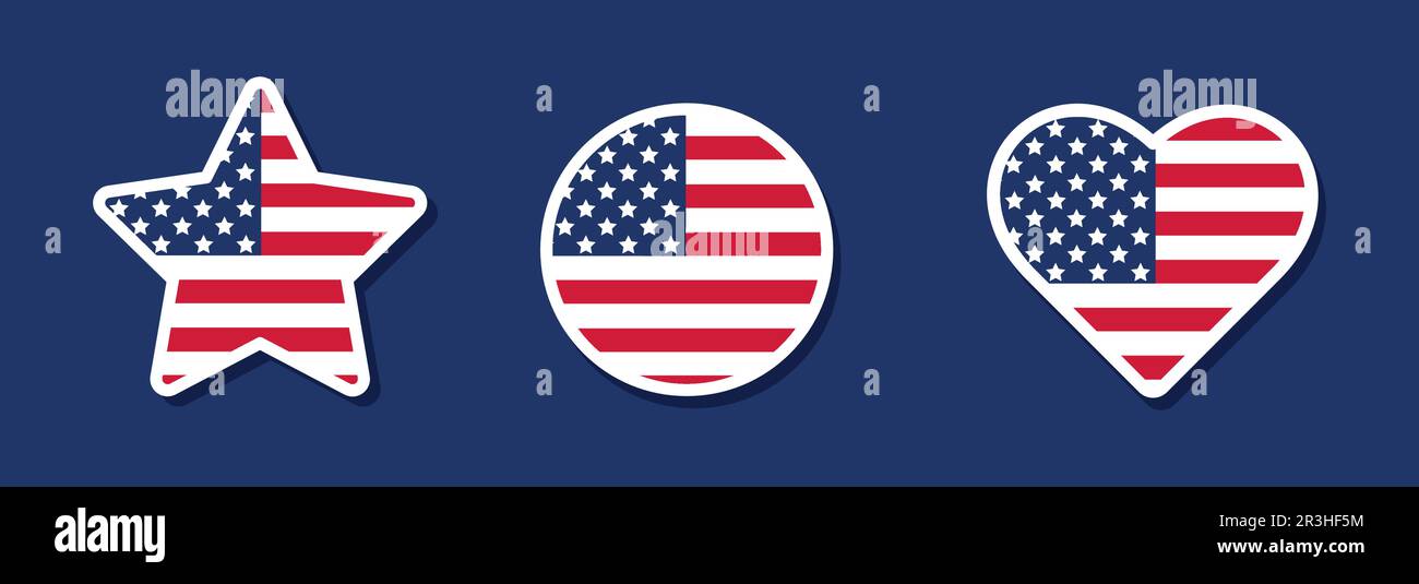 Vector image of american flag. Set of stickers with the flag of America ...