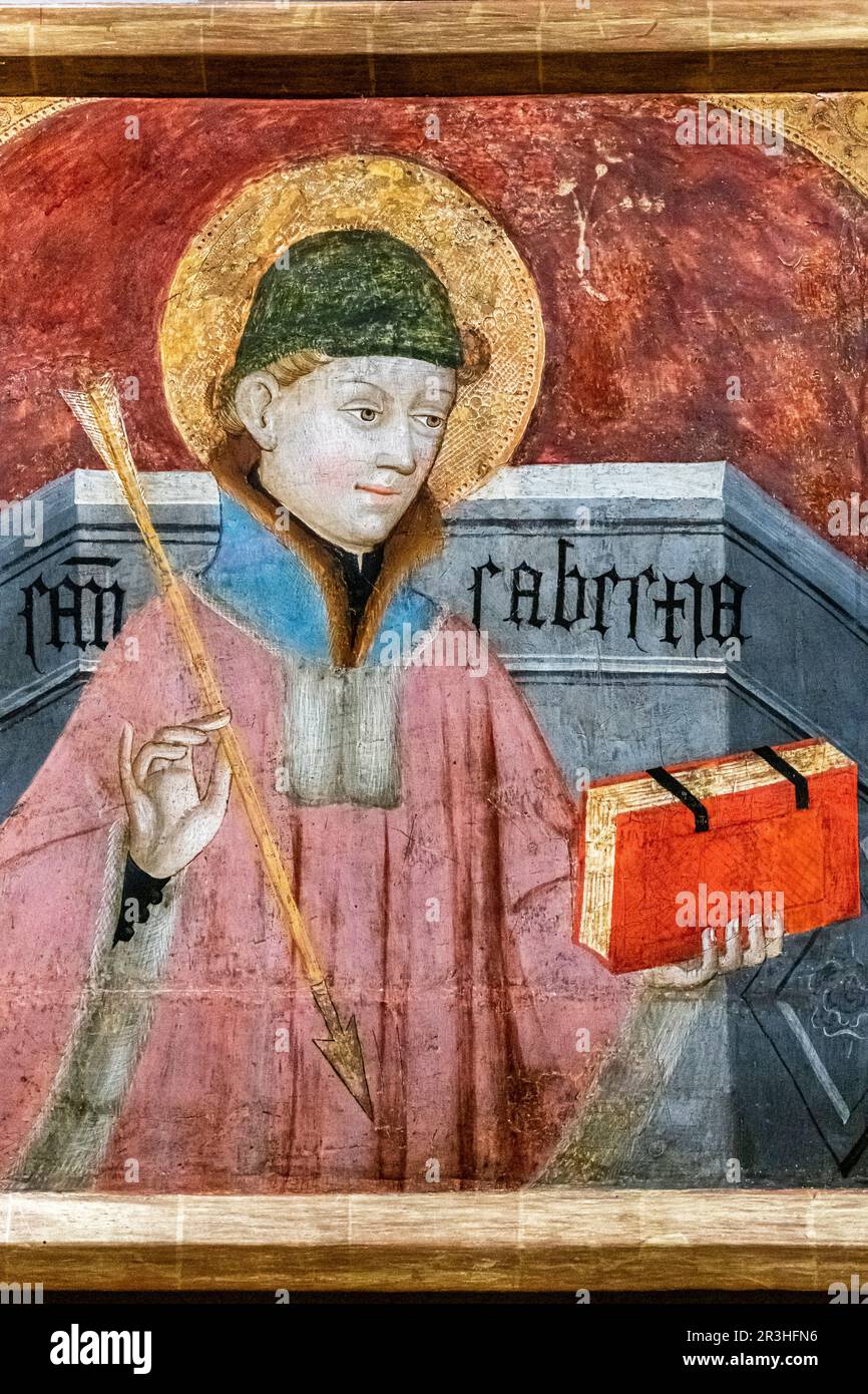 Saint Sebastian with a book and an arrow, altarpiece of the saints ...