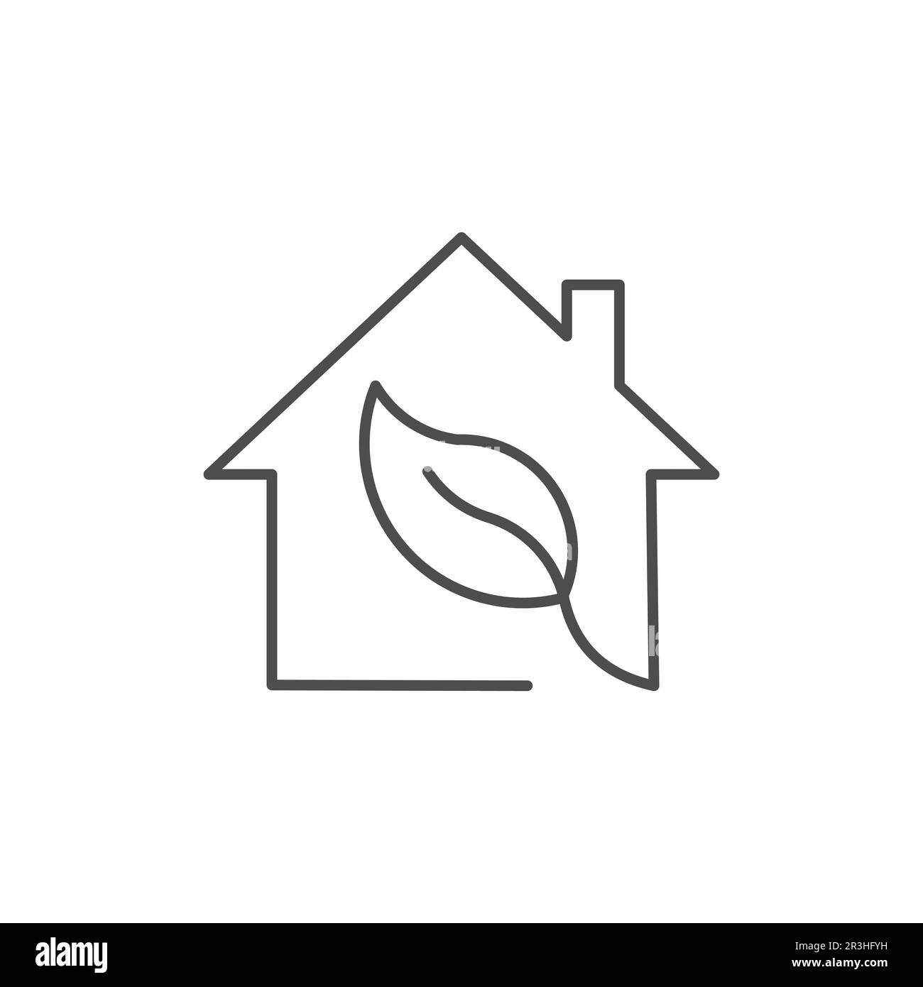 Eco house related vector linear icon. Home with leaf. Sustainable ...