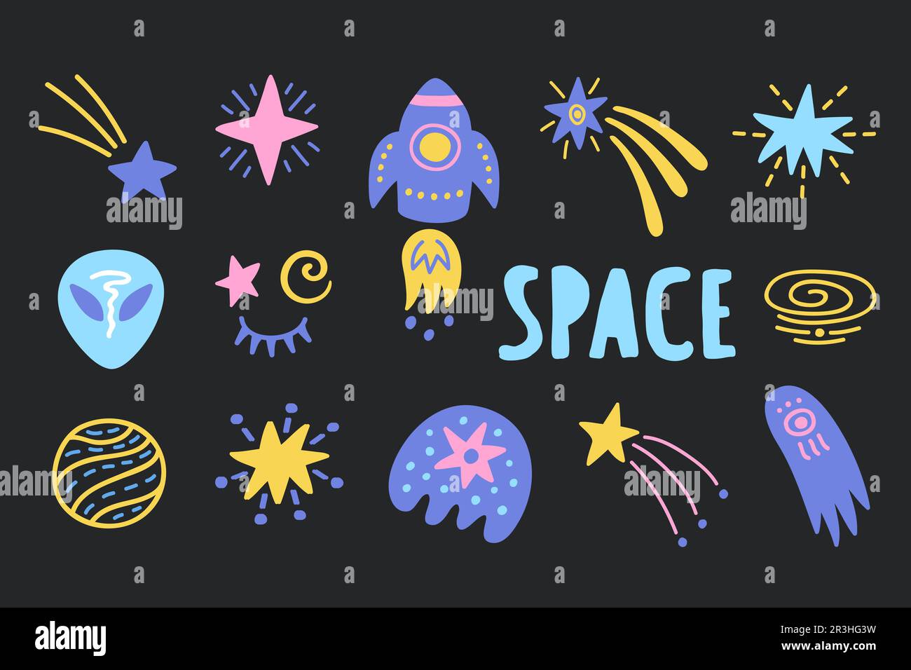 Outer Space cute cosmic hand drawn doodles set Stock Vector Image & Art ...