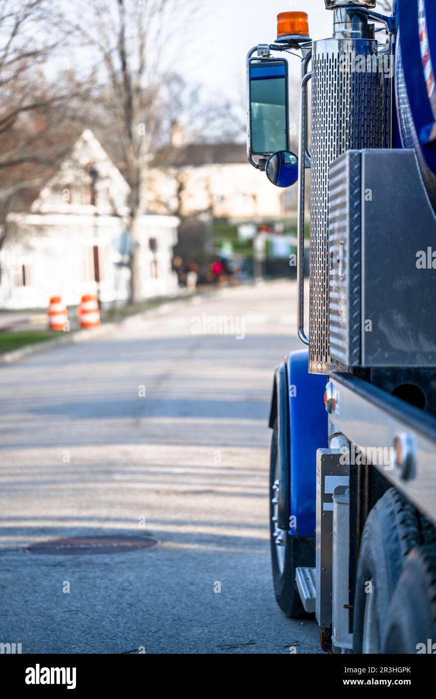Industrial standard day cab big rigs blue semi truck with orange ...