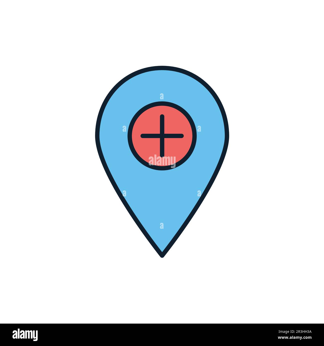 Hospital Location related vector line icon. Pin. Isolated on white ...